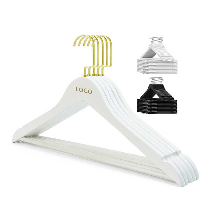 Wholesale Custom LOGO Solid Wooden Hangers - Shiny Gold Rack