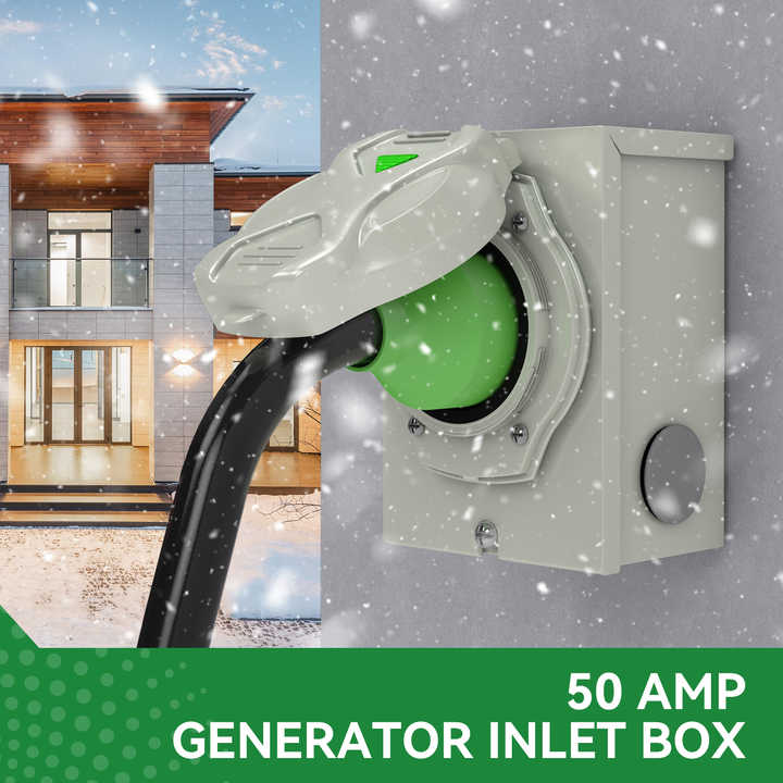 50 Amp Generator Inlet Box Pre-Drilled with Green Safely Light, NEMA SS ...