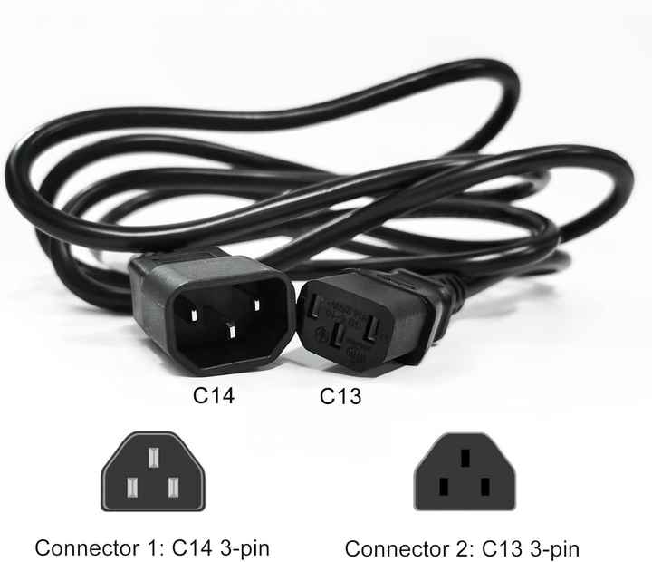 C14 to C13 PDU Style Computer Power Extension Cable 1.5M / Black ...
