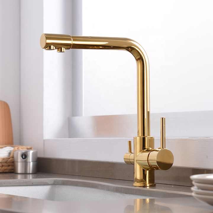 Gold Water Faucet - Dual Handles with Filtered Drinking Water