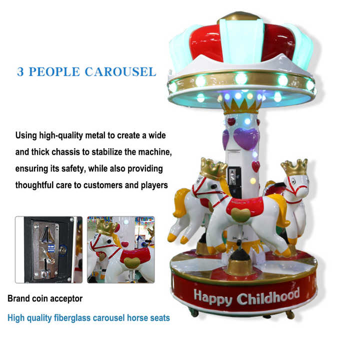 Dreamland Coin Operated Carousel Horse Kids 3 Seats Machine