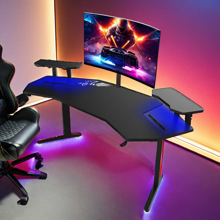 Modern 180cm RGB LED Lighting Gaming Table Carbon Surface Cup Holder ...
