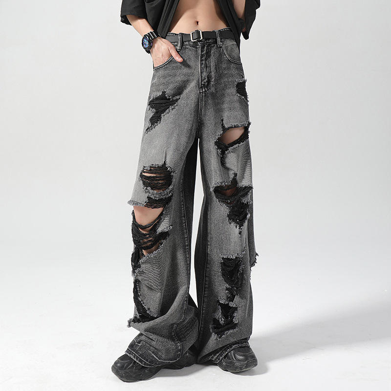 Men Rack Stitch Jeans Framework Seam Detail Denim Pants Relaxed Fit ...