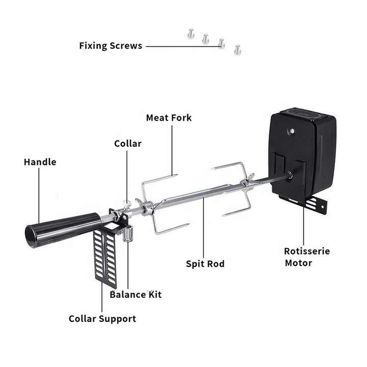 Universal Electric Motor BBQ Tool - Chicken Spit Rod Skewers