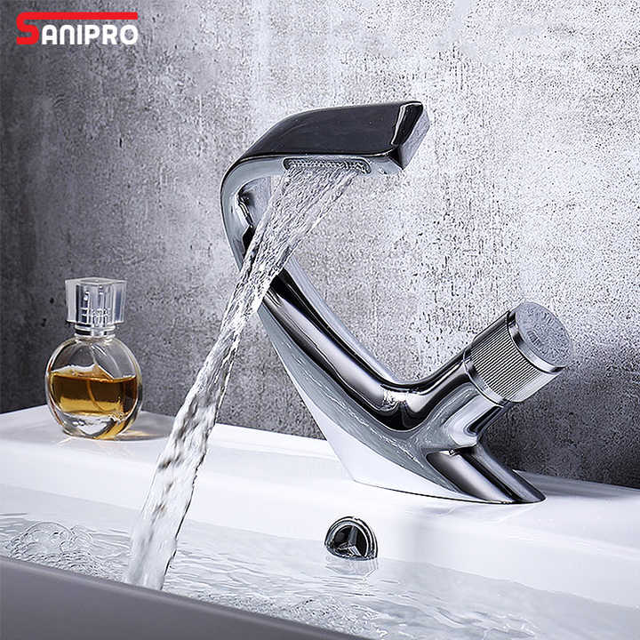 SANIPRO Unique Design Luxury Brass Bath Sink Waterfall Taps Hot and ...