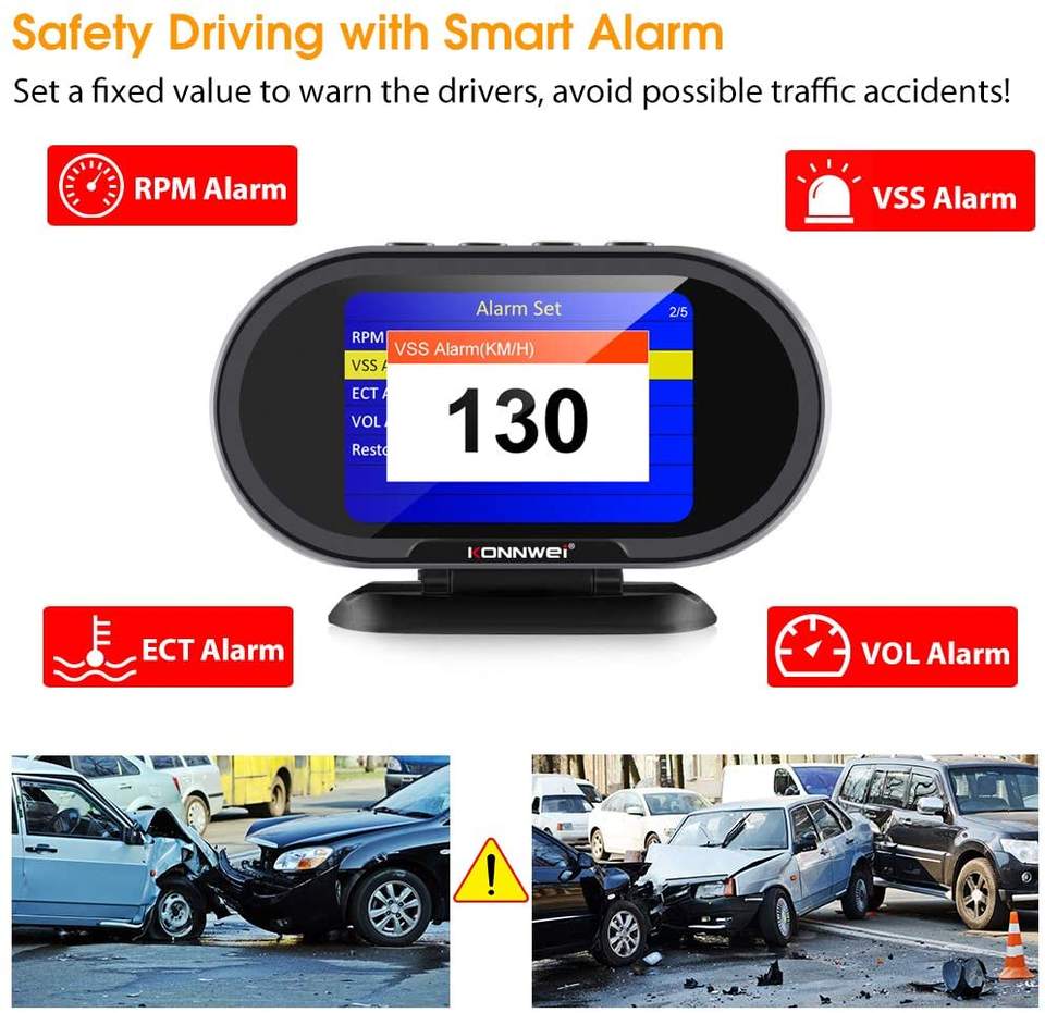 KONNWEI KW206 Combiner HUD with LCD Display-Engine RPM Voltage Alarm ...