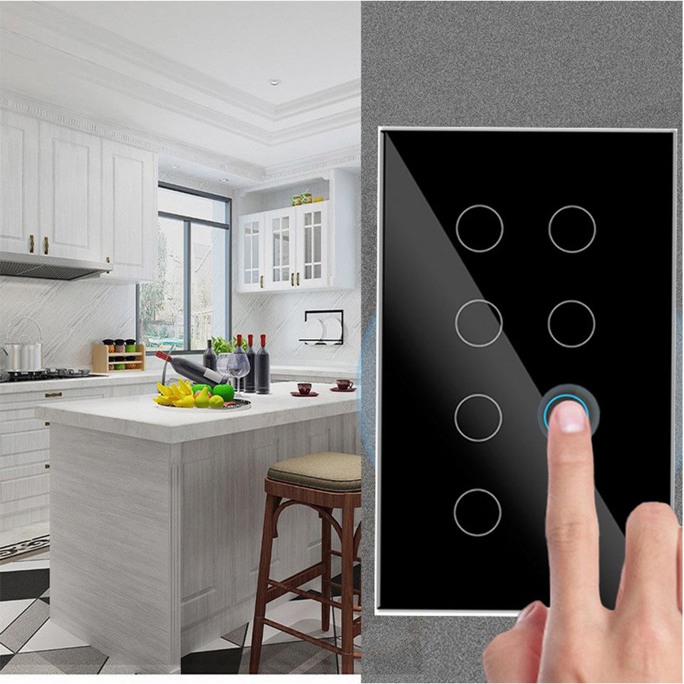 Chuyun US Standard Black WIFI 6Gang Smart Switch in Wall Switches Touch ...