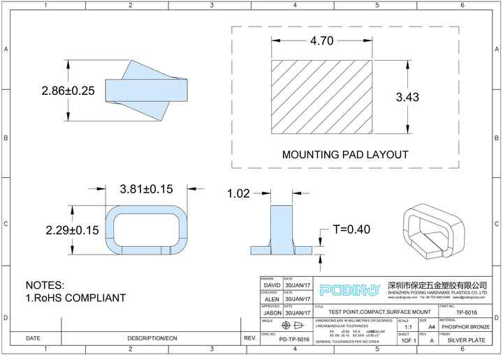 Compact SMT Test Point TP-5016 for PCB Testing & Testing PCB Boards, OEM