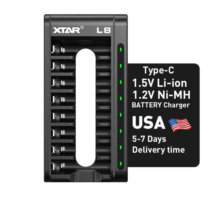 XTAR L8 8 Channels Type-C 1.2V 1.5V Li-ion Battery Charger USB Charger ...