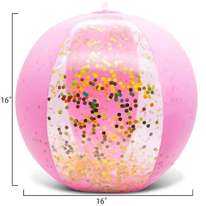 Inflatable Plastic 16 Inch Pink Transparent Glitter Confetti Beach Ball ...