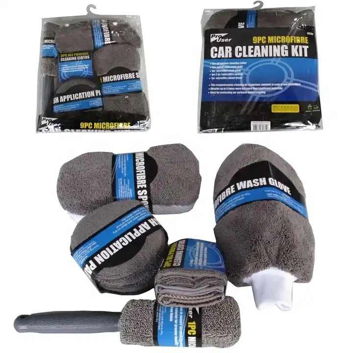 Car Cleaning Cloth Kit - 9pcs Microfiber Set for Detailing