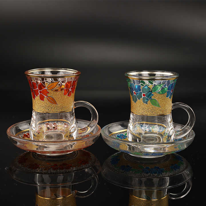 12pcs Arabic Style Glass Coffee Mugs with Handmade Decals