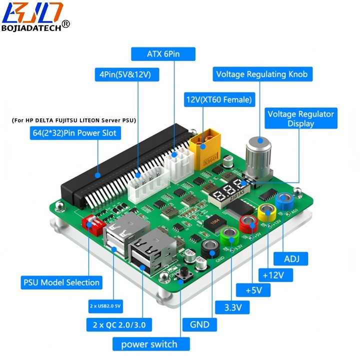 64-pin Connector Breakout Board With 4 Usb 2.0 & 6-pin Psu Connector