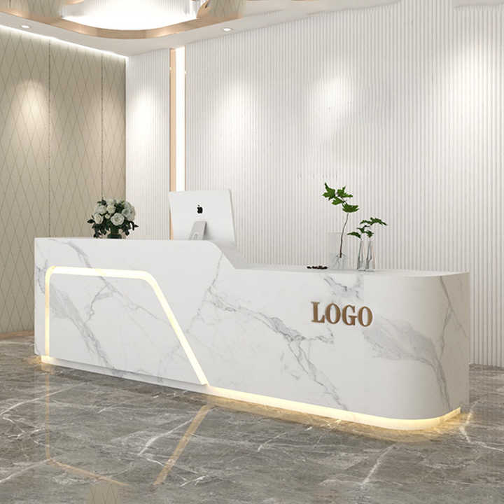 Modern Luxury Office Counter - White Curved Reception Desk