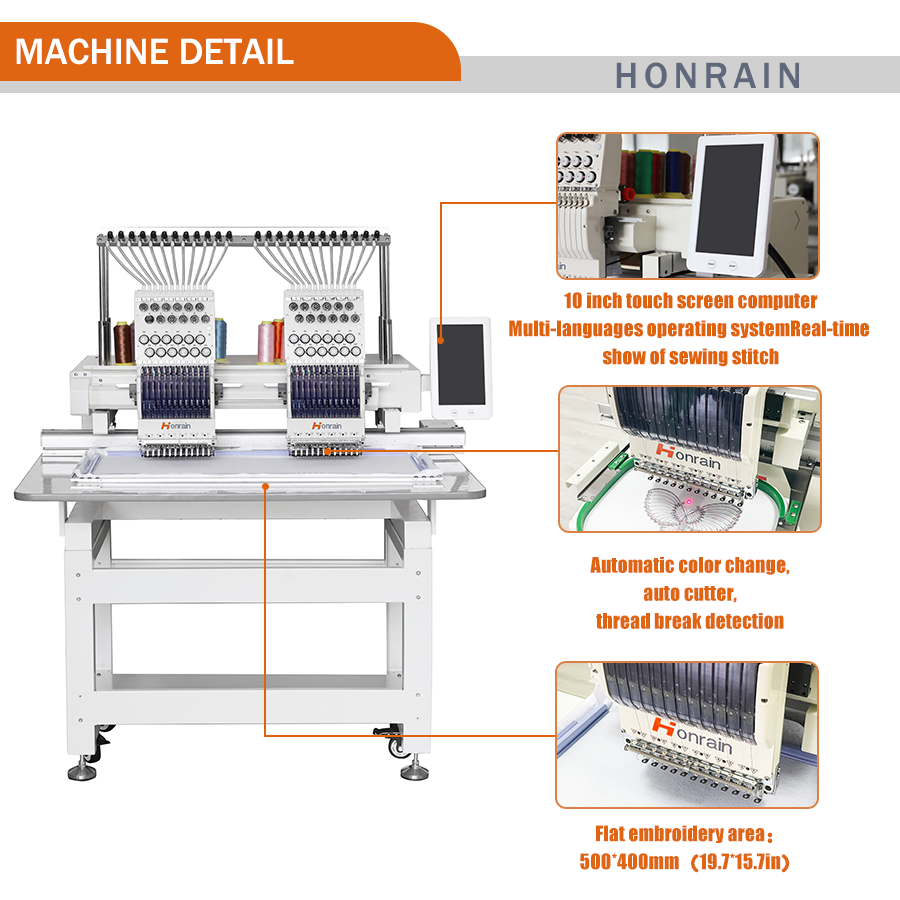 HONRAIN Smart Touch Screen Embroidery Machine | 1000RPM Auto-Threading ...