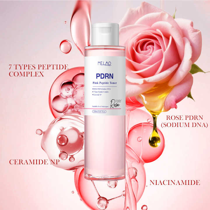 OEM Vegan Rose PDRN Niacinamide Face Toner Facial Skin Hydrated and Glowing Pink PDRN Peptide ...