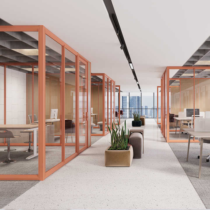 Office Glass Partition Wall Panel Modular System with Door