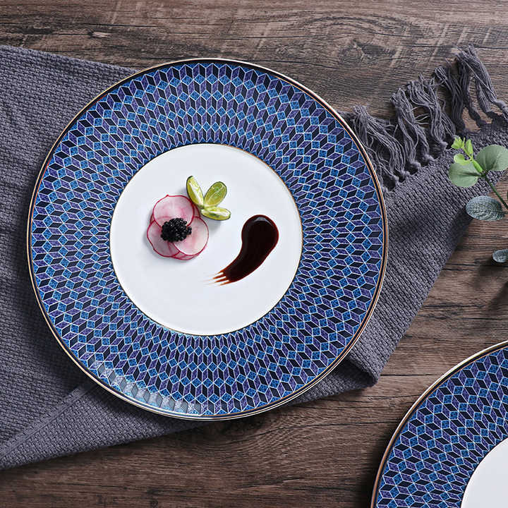 Luxury Dinnerware Gold Rim Bone China Plates Blue Luxury Dinner Plates ...