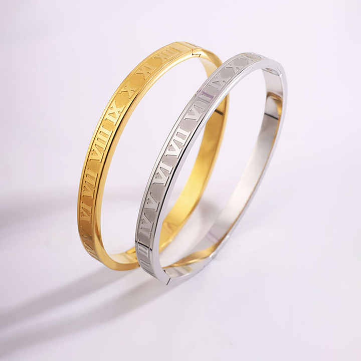 8mm Width Roman Numbers Stainless Steel Bangles Unisex Fashion ...