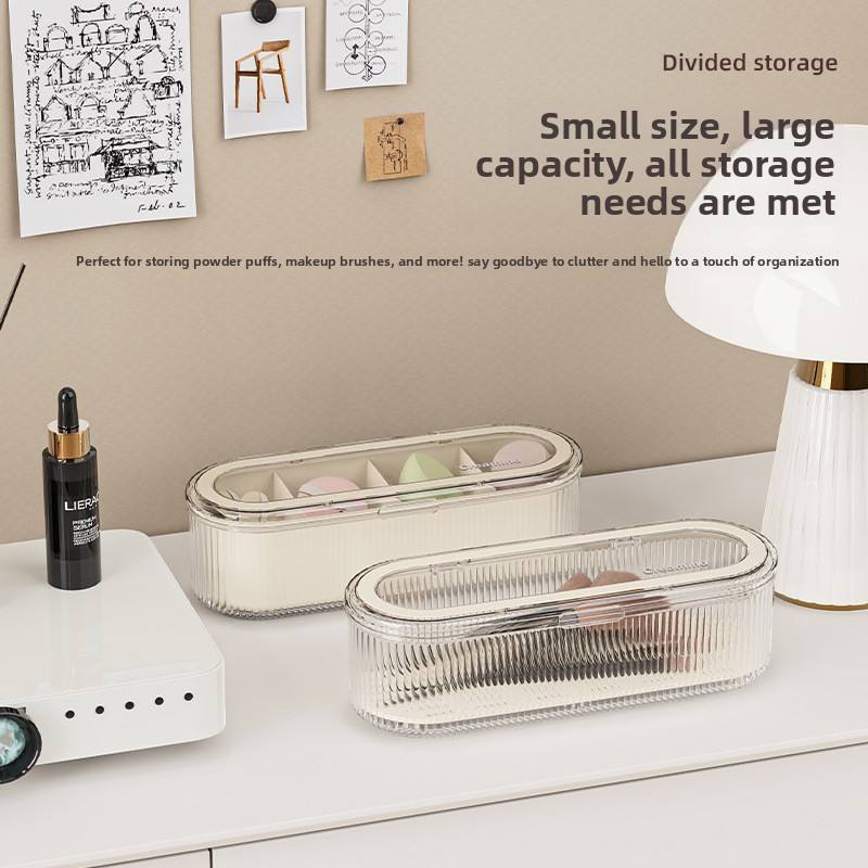 Transparent Plastic Makeup Brush & Powder Puff Storage Box with Lid ...