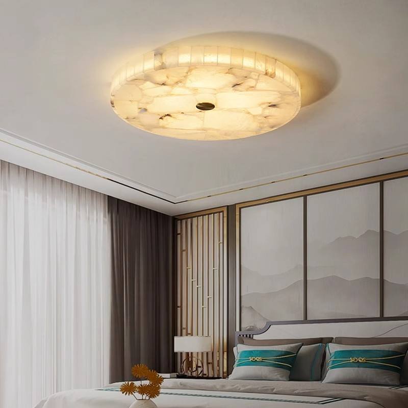 Zeal Lighting Minimalist Brass Lighting Nordic Bedroom Round Alabaster ...