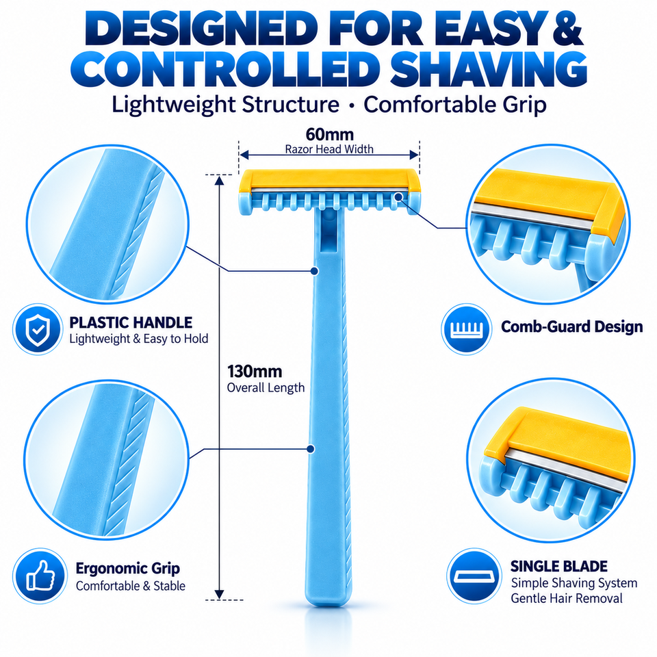 Disposable Stainless Steel Blade Shaving Razor with Plastic Comb Handle ...