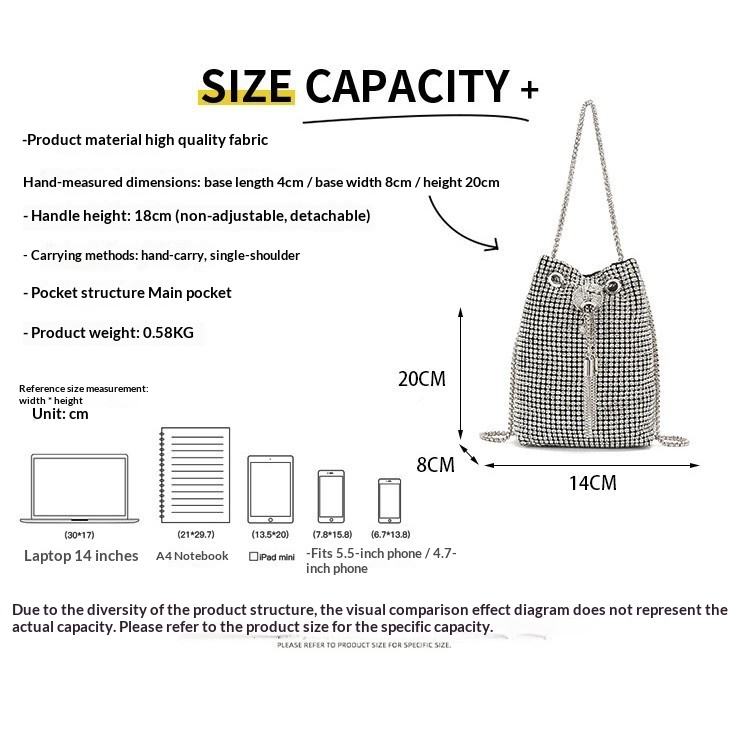 Guangzhou Factory Custom 2026 New Silver Ball Tassel Rhinestone Bucket ...