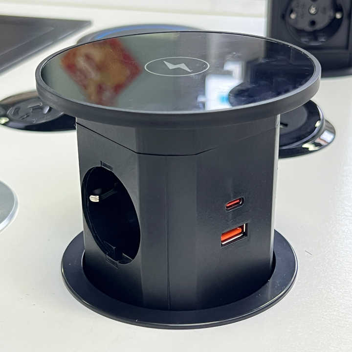 86mm Hole Desktop Power Grommet with 2 EU Outlet Plugs,4 USB Ports and ...