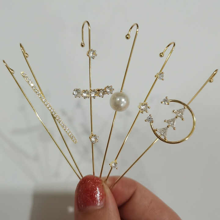 2021 New Style Gold Plated Piercing Ear Hooks Metal Zircon Pearl Needle ...