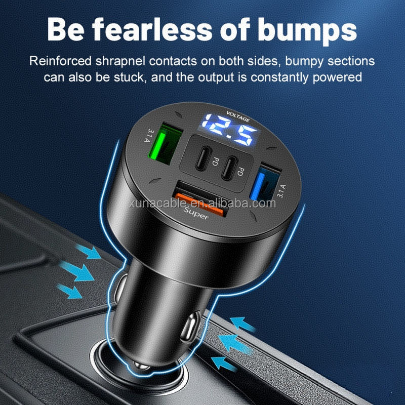 USB Smart Digital Display Car Charger 3 USB Ports + 2 Type-C Ports 5-in ...