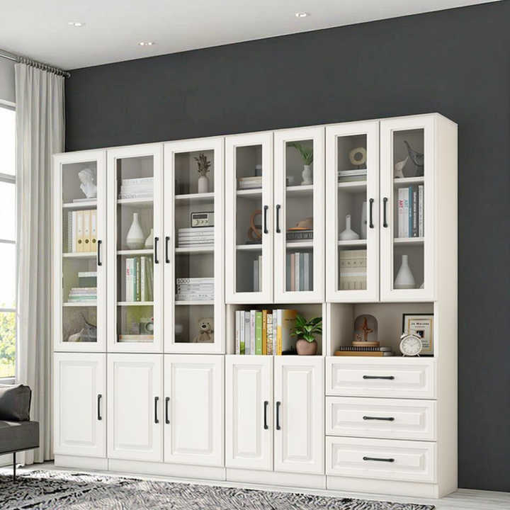 Solid Wood Bookcase for Home Use Dustproof Full Wall Storage Cabinet ...