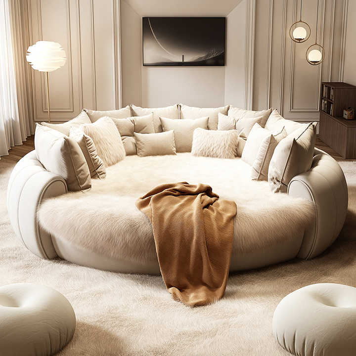 Italian Light Luxury Round Bed Ins Puff Cream Breeze Deluxe