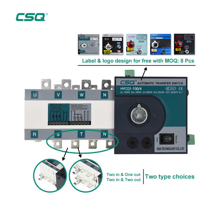 CSQ HYCQ1 ATS 4P 60A 80A 100A สวิทช์โอนอัตโนมัติ AC 220V 380V 3 เฟส ...