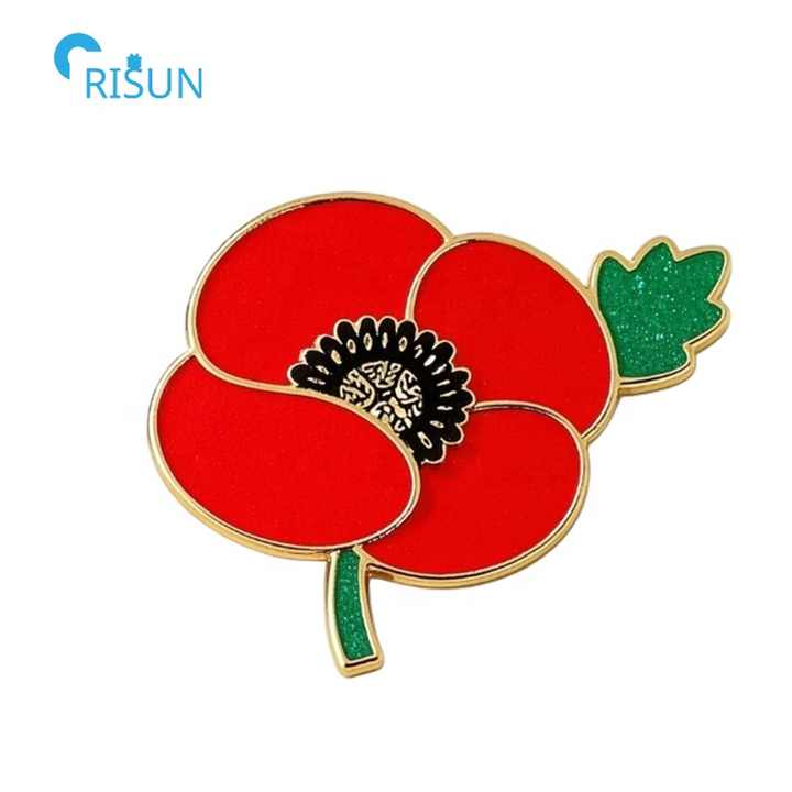 Custom Poppy Enamel Lapel Pin Brooch Badges for Remembrance