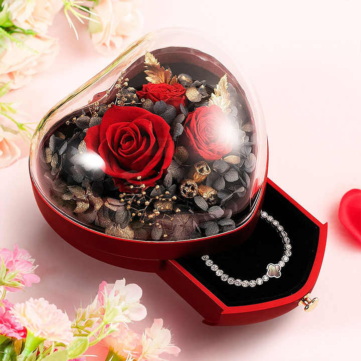 Valentine's Day Eternal Rose Flower Jewelry Gift Box Preserved Rose ...