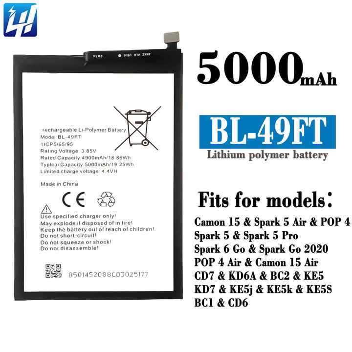 BL-49FT Rechargeable Li-Polymer Battery for Tecno Spark 5, Spark 6 ...