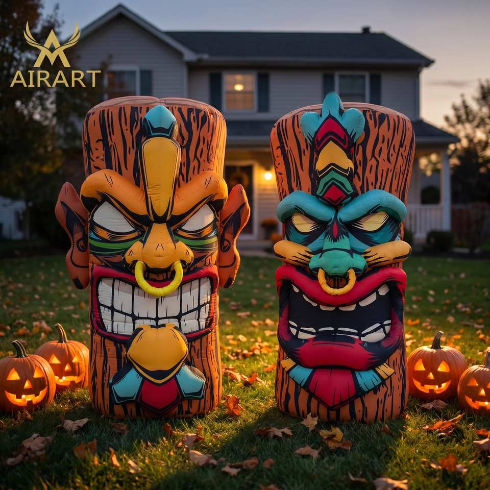 Custom Halloween Inflatable Tiki Mask Totem Scary Tribal Pillar Outdoor ...