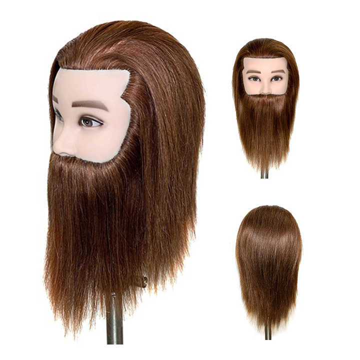 Male Men Brown Color Synthetic Hair Manikin Doll Head for Barber and ...