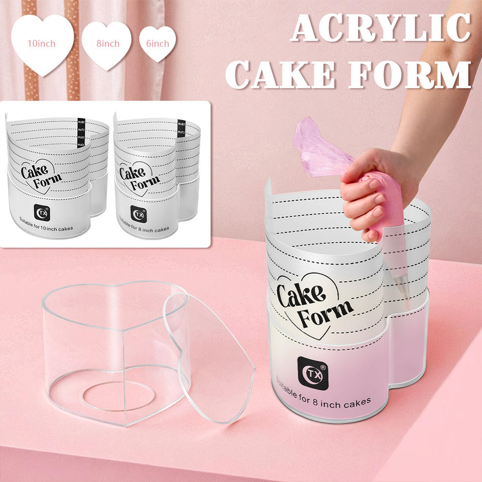 Acrylic Heart Shape Baking Tools 3pcs Set Adjustable Complete Cake ...