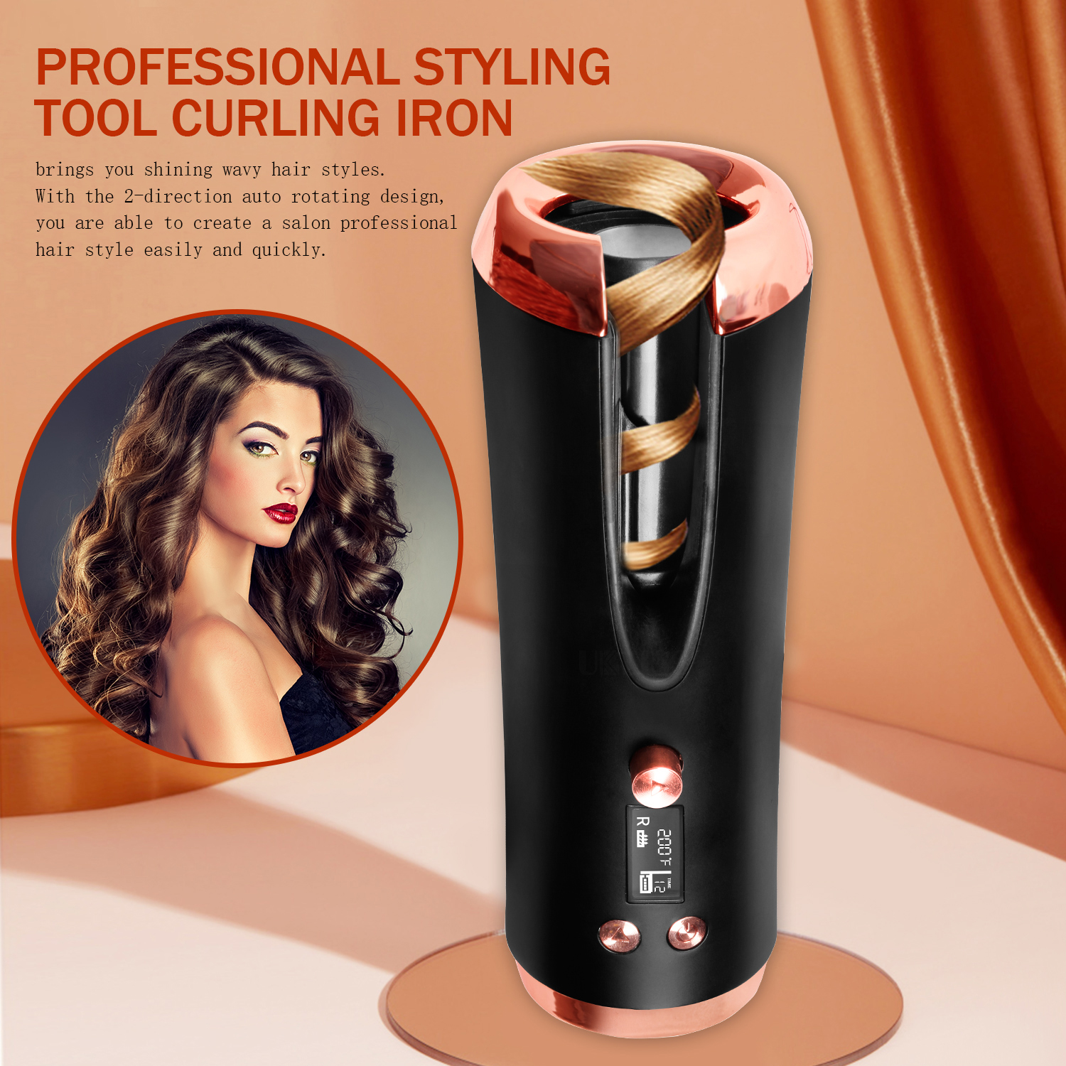 USB Rechargeable Wireless Automatic Hair Curler Rotating Curling Irons ...