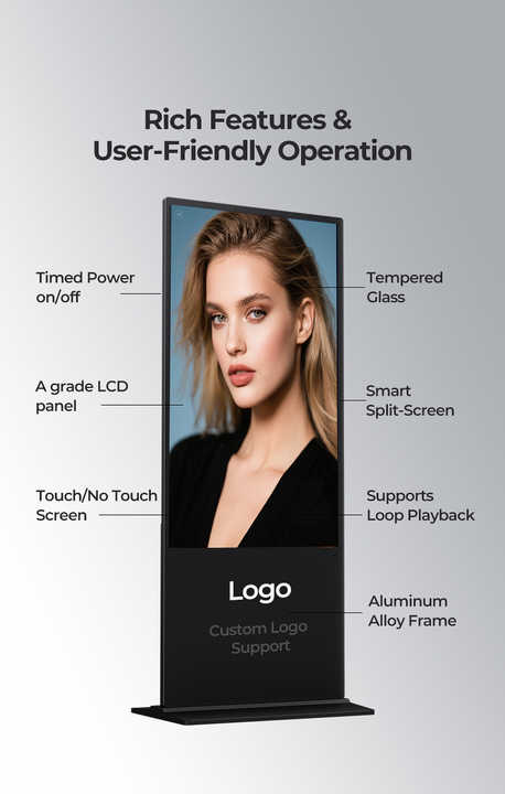55 Inch Slim Frame Indoor LCD Digital Signage 4K Touchscreen IPS Floor ...