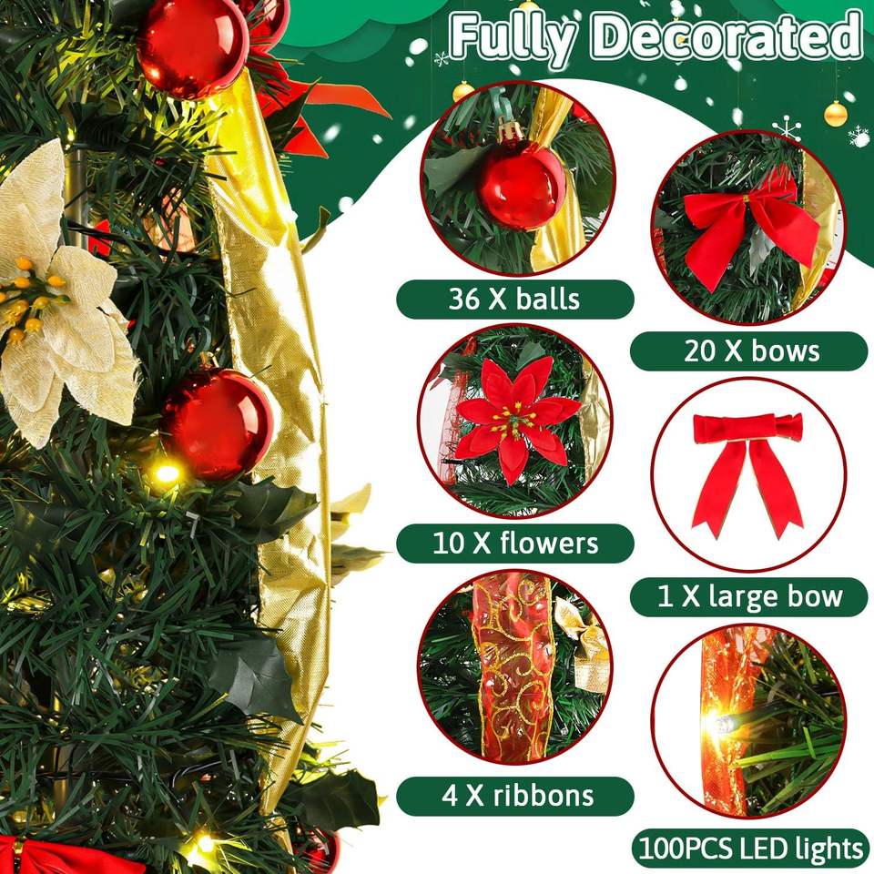 6ft Simulation Pop-up Christmas Tree, Extendable and Foldable Tree ...