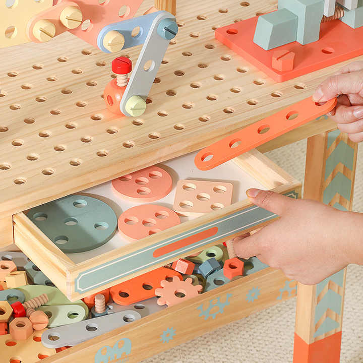 Kids Pretend Play Tool Wooden Workbench With Rich Tools Set Accessories ...