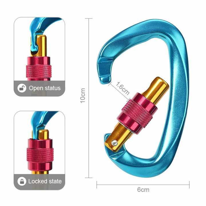 Heavy Duty 25KN Screw Locking D Shape Rock Climbing Clips Aluminum ...