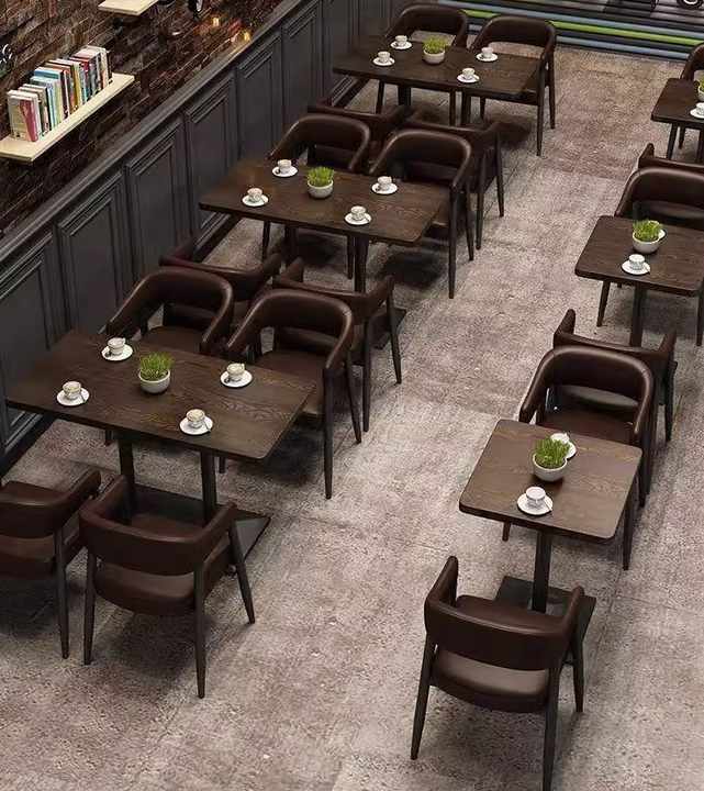 Vintage restaurant leather booth seating wooden table and chairs sofa set for coffee shop cafe ...