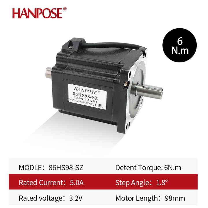 HANPOSE Nema34 Stepper Motor - 5.0A, 6.0n.m, Double Shaft