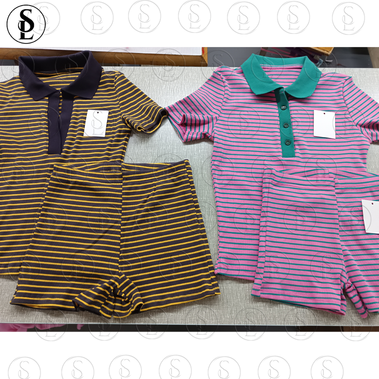 Y2K Striped 2 Piece Outfits Women Ribbed Long Sleeve O Neck Crop Top ...