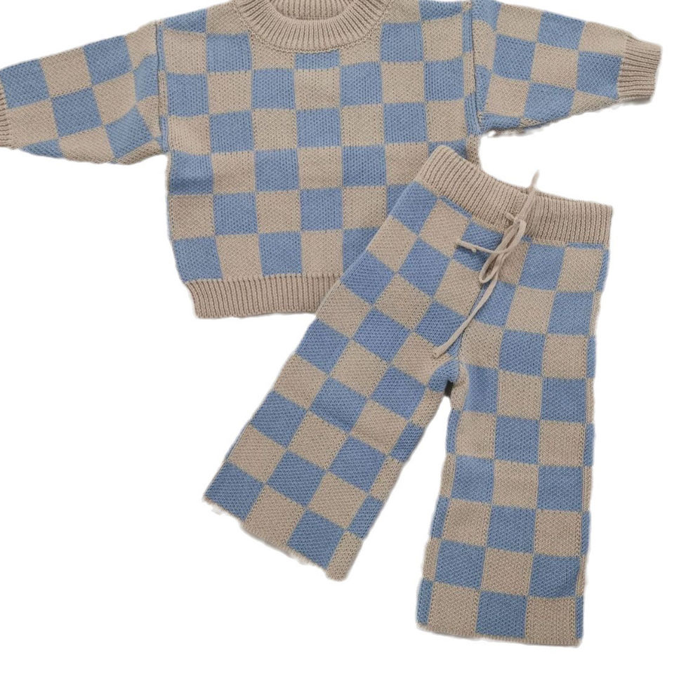 Unisex Baby Checkerboard Long Sleeve Pants Suit Cotton Pullover 100% ...