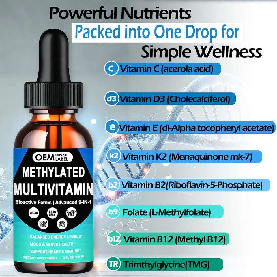 OEM Methylated Multivitamin Liquid Drops Methylated B Complex Folate ...