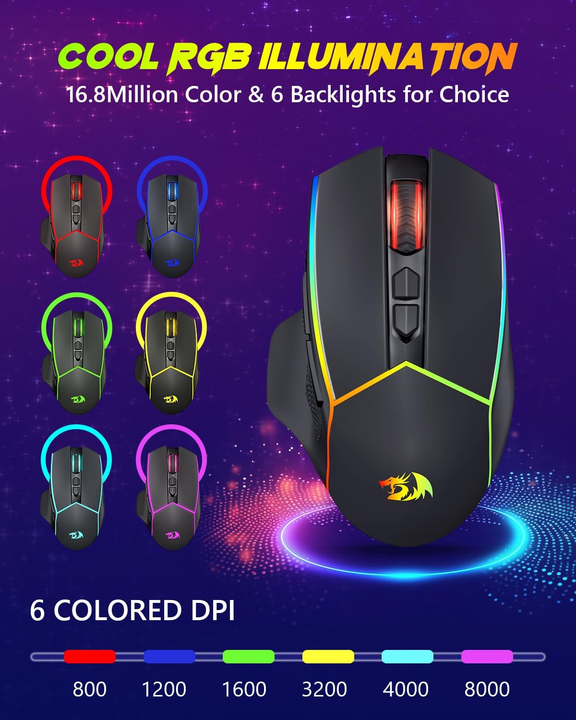 Redragon 2.4G Wireless Wired BT RGB Backlit Gaming Mouse 8000 DPI 13 ...